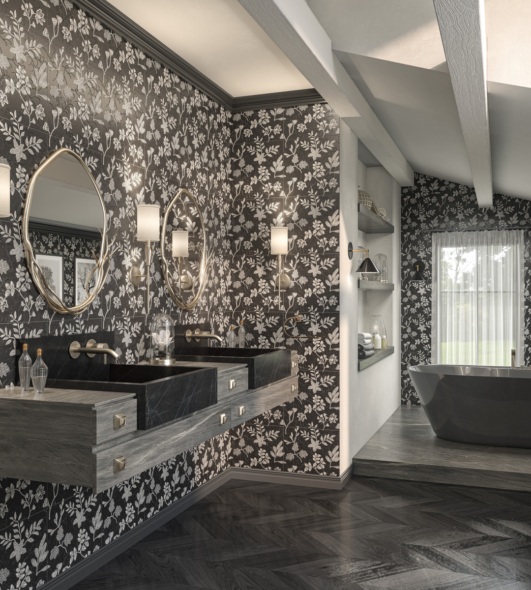 Sanctuary By Lori Weitzner Nero Marble Dimensional Tile | Designer ...
