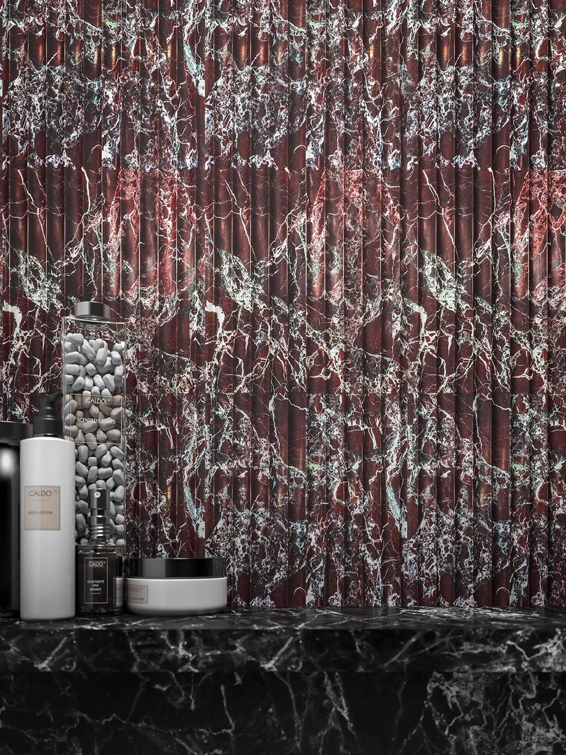 Geometric Rosso Levanto Fluted Honed | Designer Floors of Houston